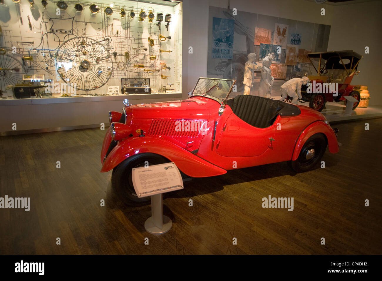 Old Skoda convertible inside the Museum of Volkswagen Group's Autostadt ...