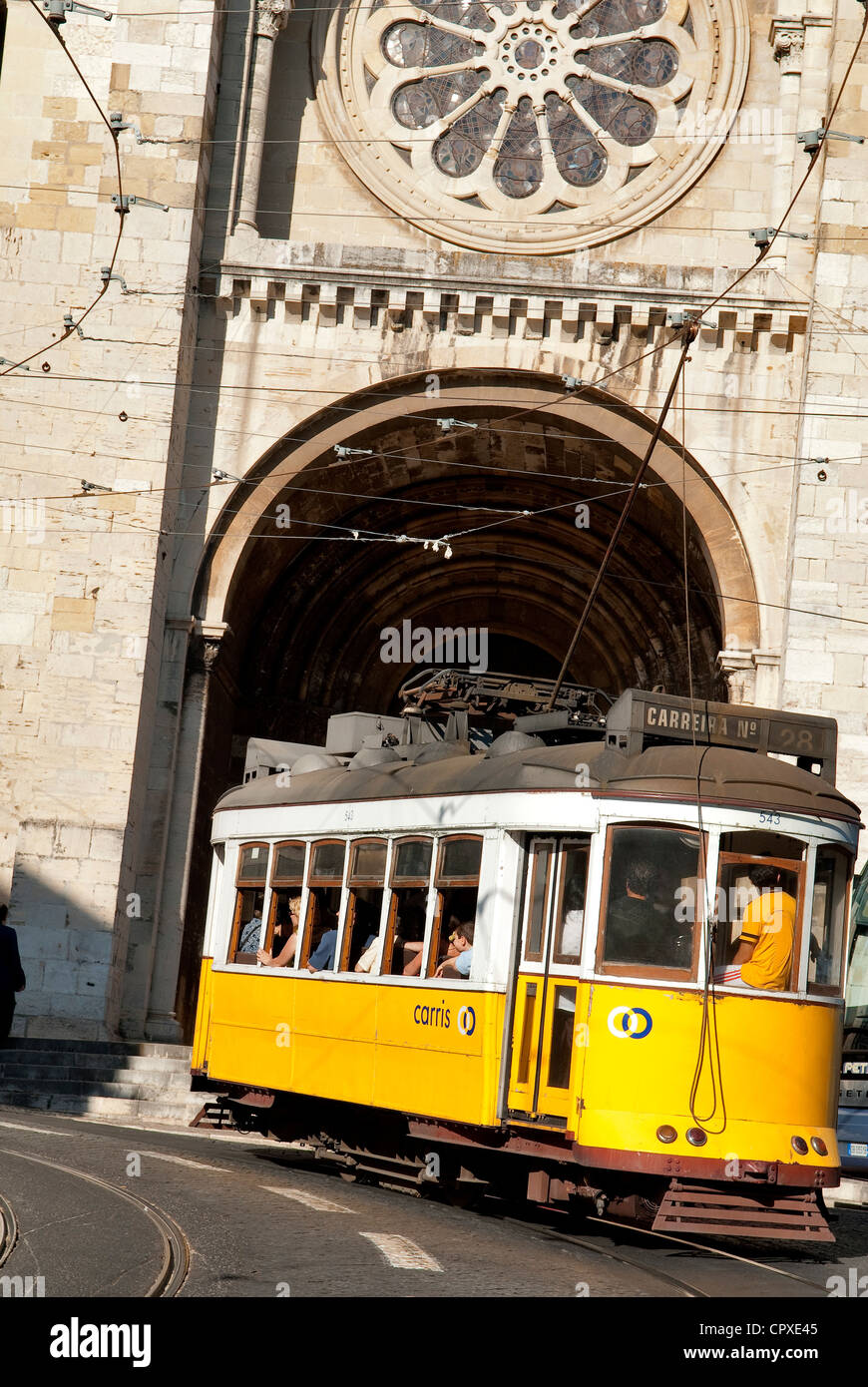 Portugal, Lisbon, Alfama District, tramway along the Largo da Se and Se ...