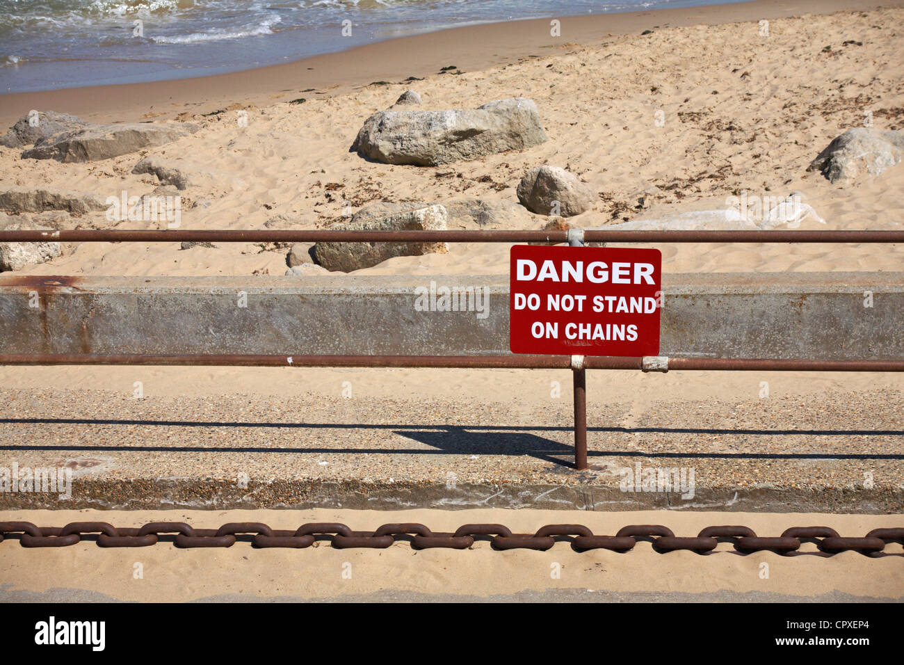 Danger do not stand on chains sign notice at entrance for chain ferry ...