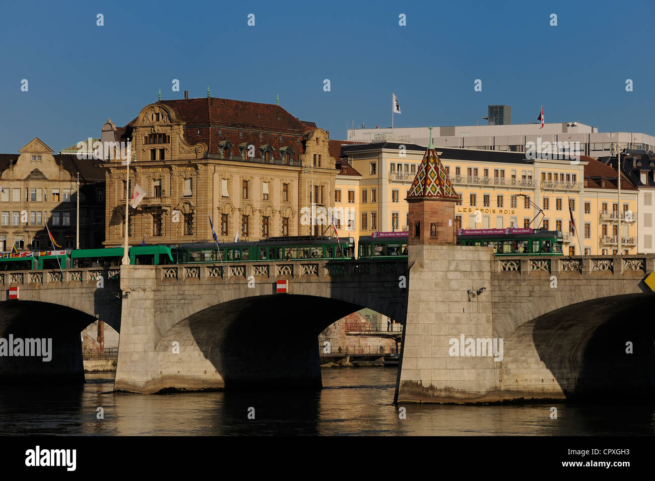 Switzerland, Canton Basel-Stadt, Basel, the Mittlere Brücke over the ...