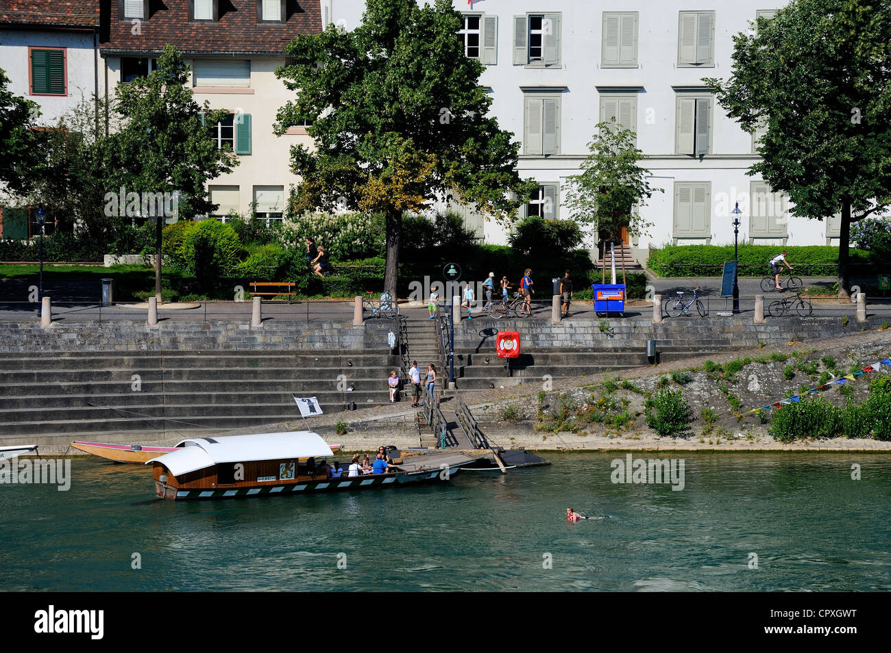 Switzerland, Canton Basel-Stadt, Basel, one of the little ferry boat ...