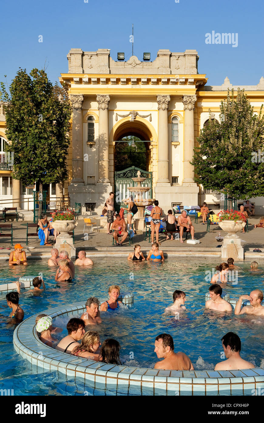 Hungary, Budapest, one of the outside swimming pools in the Széchenyi ...