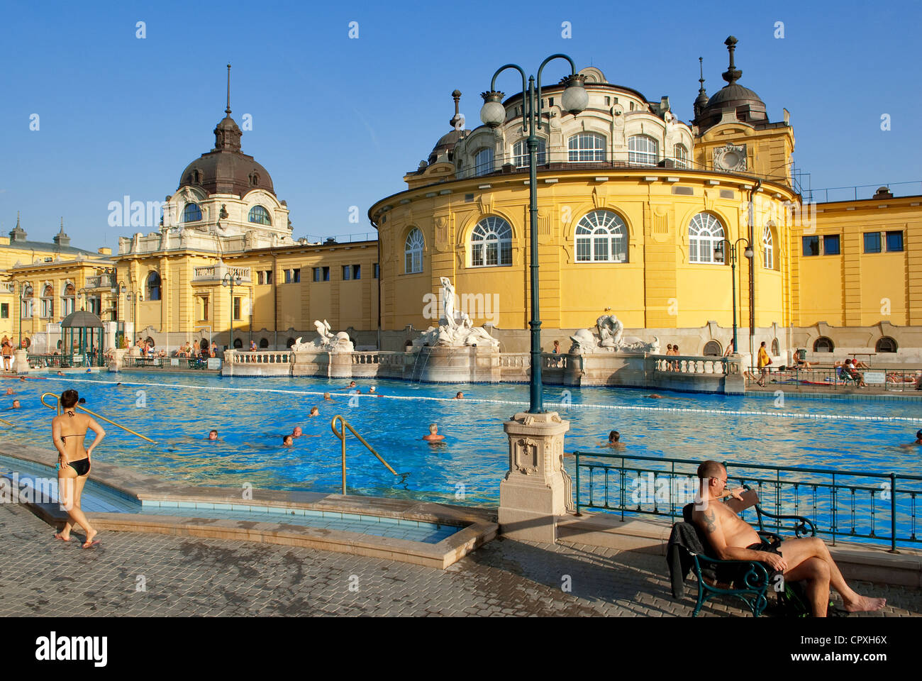 Hungary, Budapest, one of the outside swimming pools in the Széchenyi ...