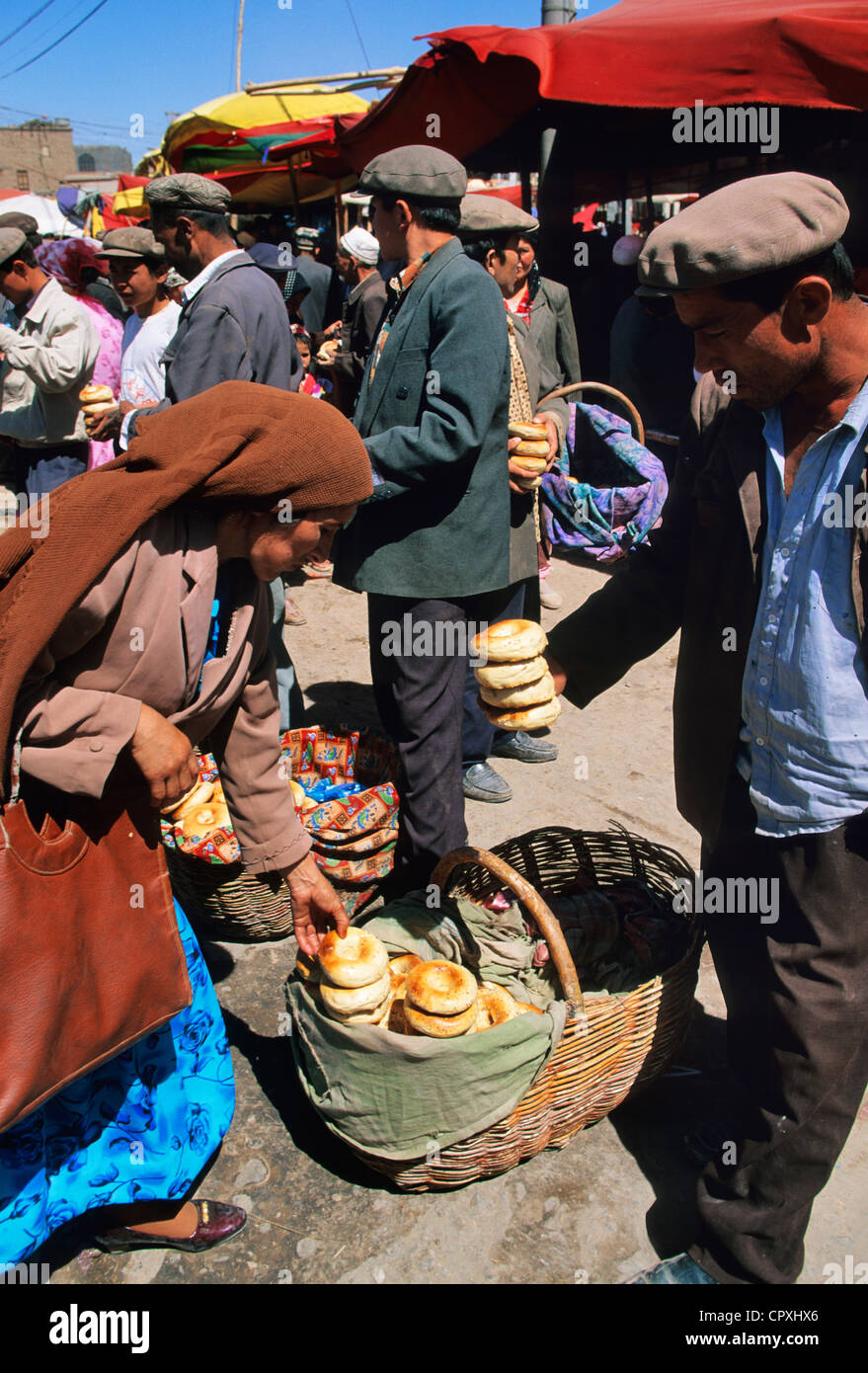 China Xinjiang Province Kashgar Kashi Old city bazaar Ouigour ...