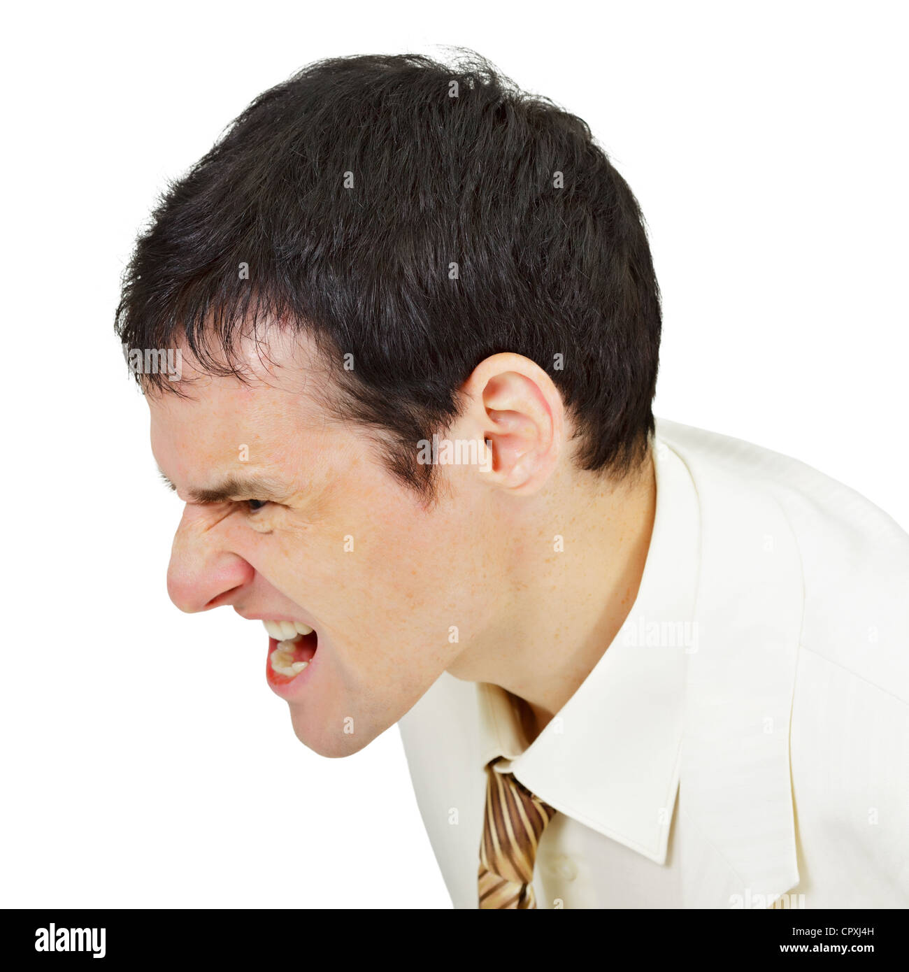 Furious men shouting isolated on white background Stock Photo - Alamy
