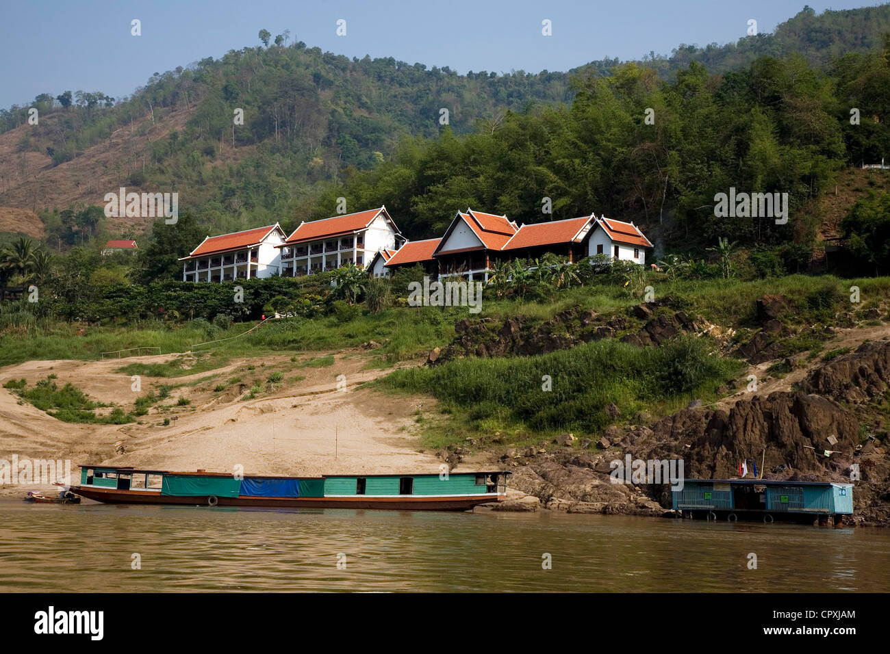 Laos Oudomsai Province Pak Beng Pak Beng hotel built in colonial style ...
