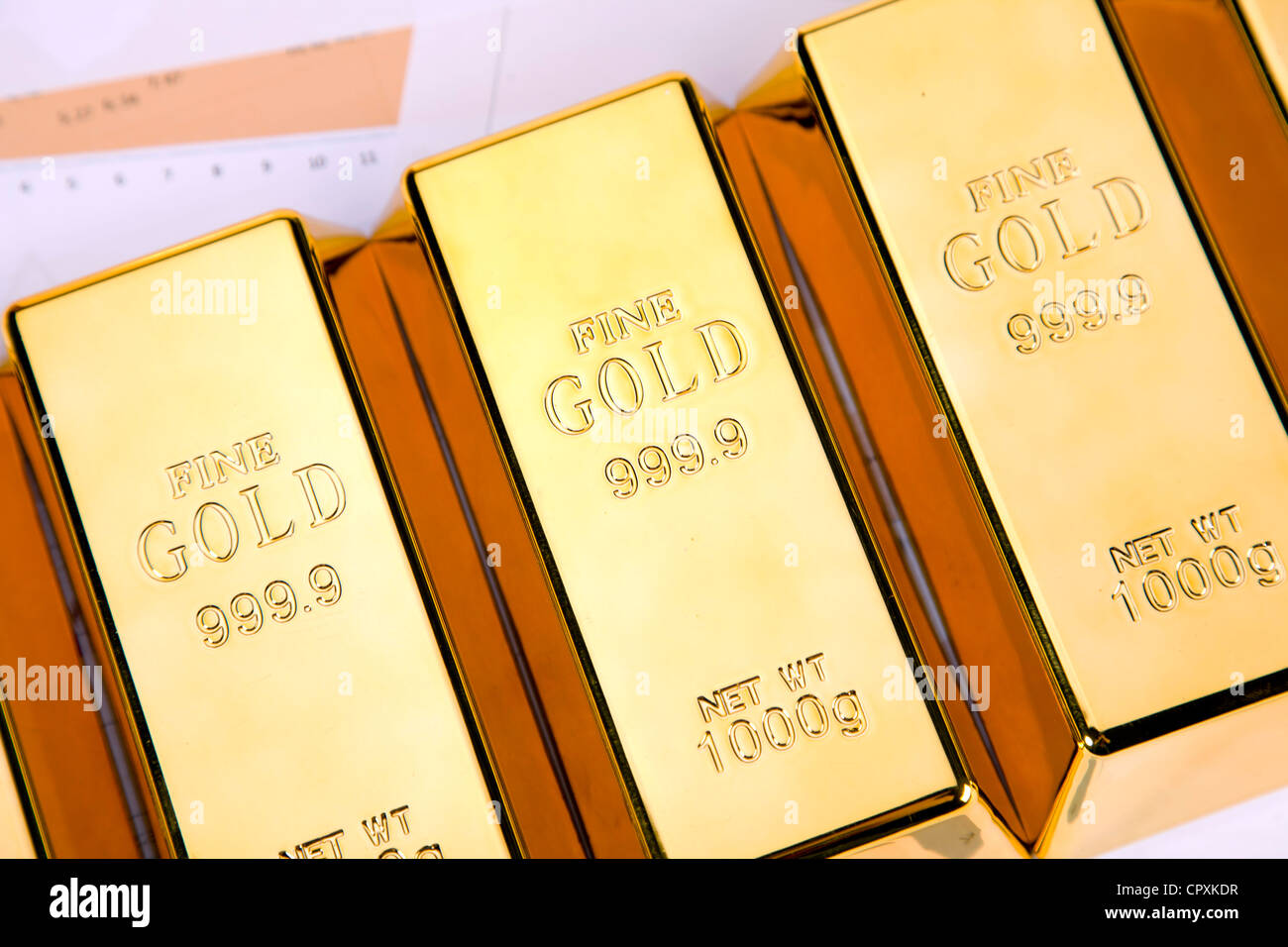 Gold bars on graphs and statistics Stock Photo - Alamy