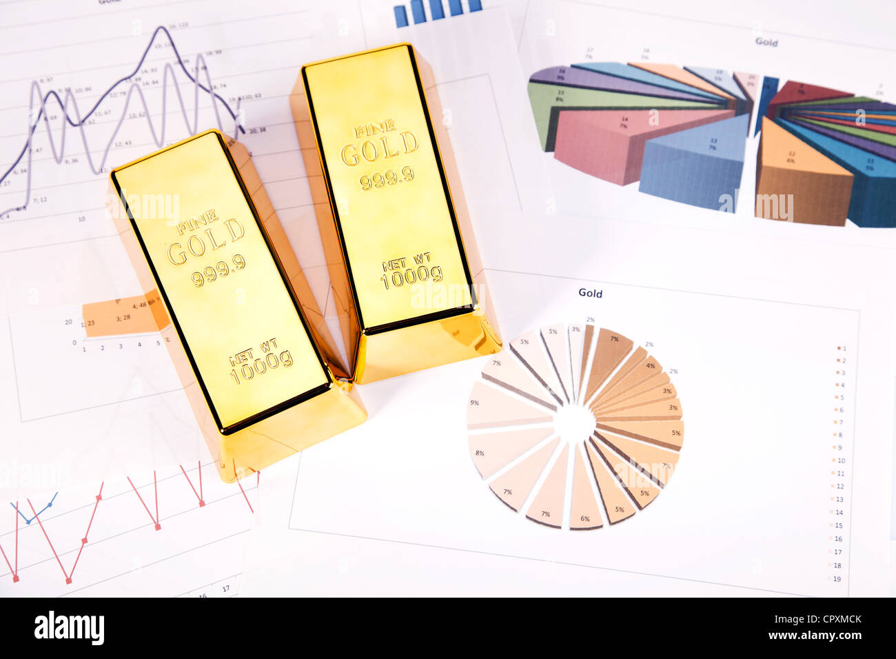 Gold bars on graphs and statistics Stock Photo - Alamy