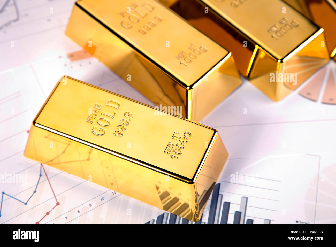 Gold bars on graphs and statistics Stock Photo - Alamy