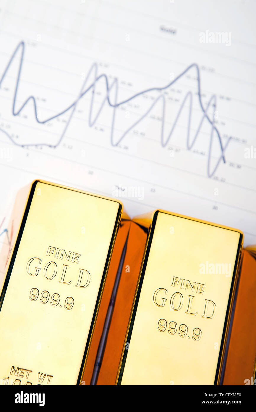 Gold bars on graphs and statistics Stock Photo - Alamy