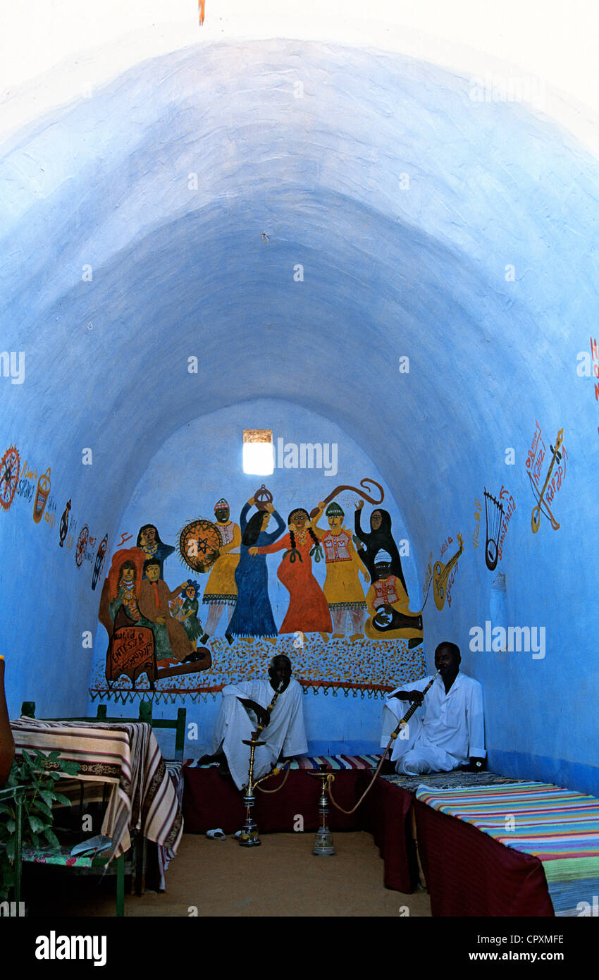 Egypt, Upper Egypt, Nile Valley, Nubian village near Aswan, Nubian men ...