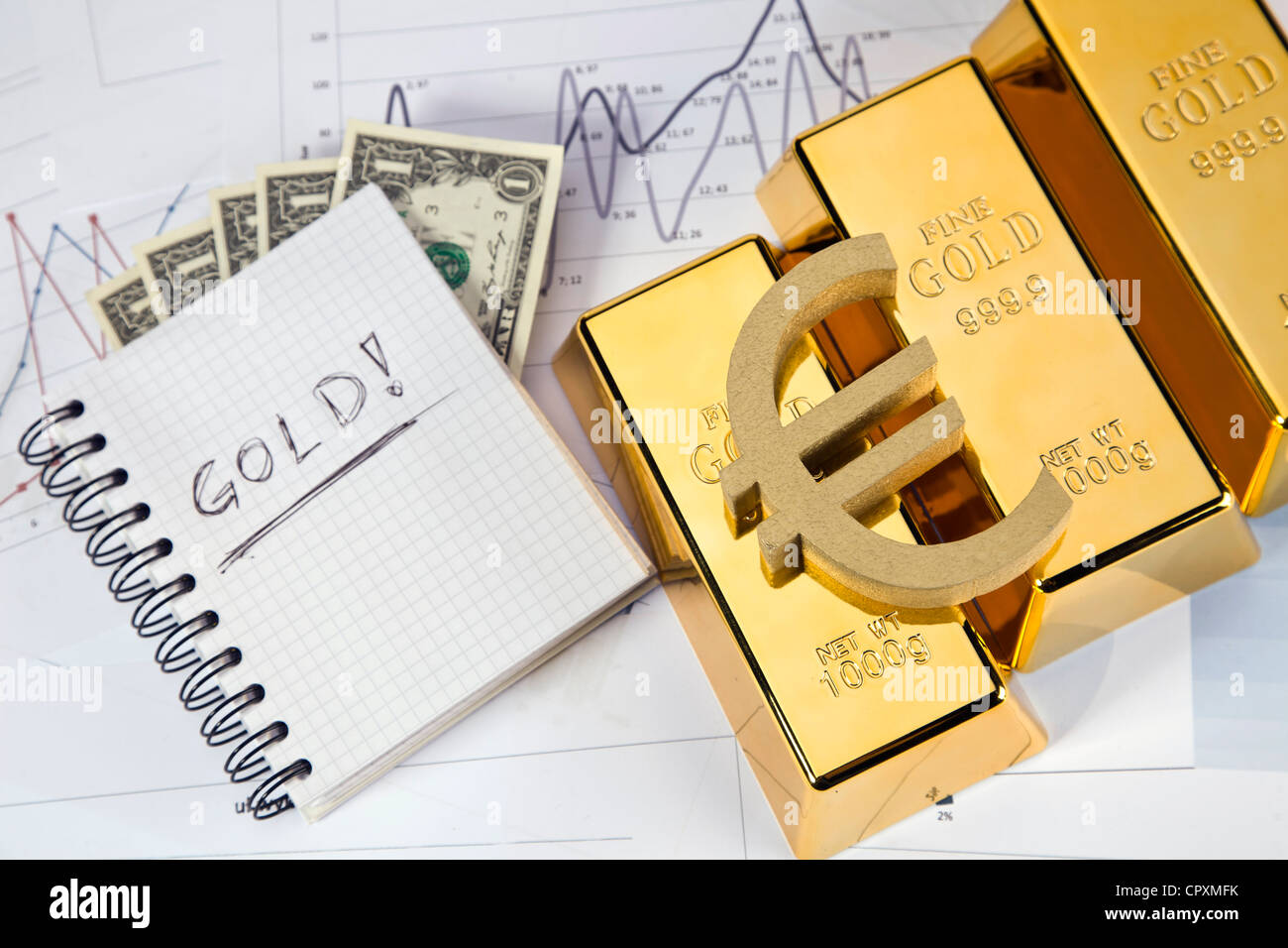 Gold bars on graphs and statistics Stock Photo - Alamy