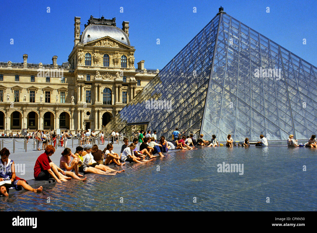 France, Paris, Musee du Louvre, Cour Napoleon, the Pyramid by architect ...