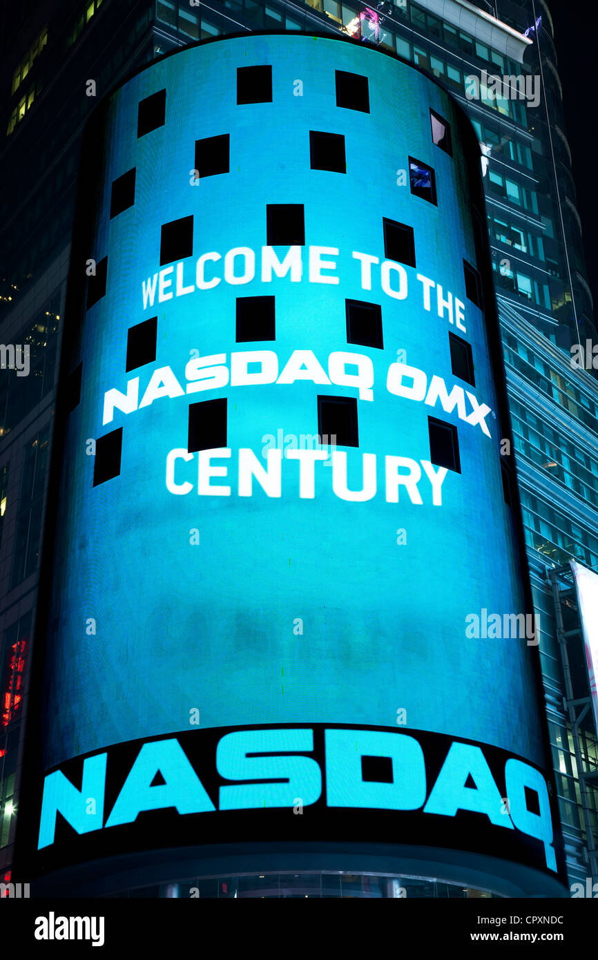 NASDAQ MarketSite building at night in Times Square in Manhattan, New ...