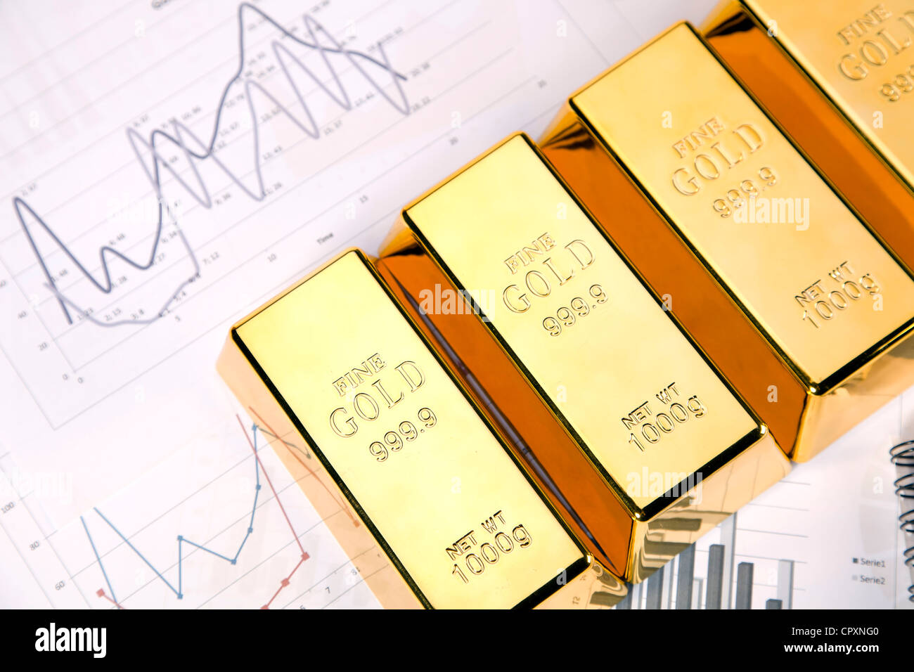 Gold bars on graphs and statistics Stock Photo - Alamy