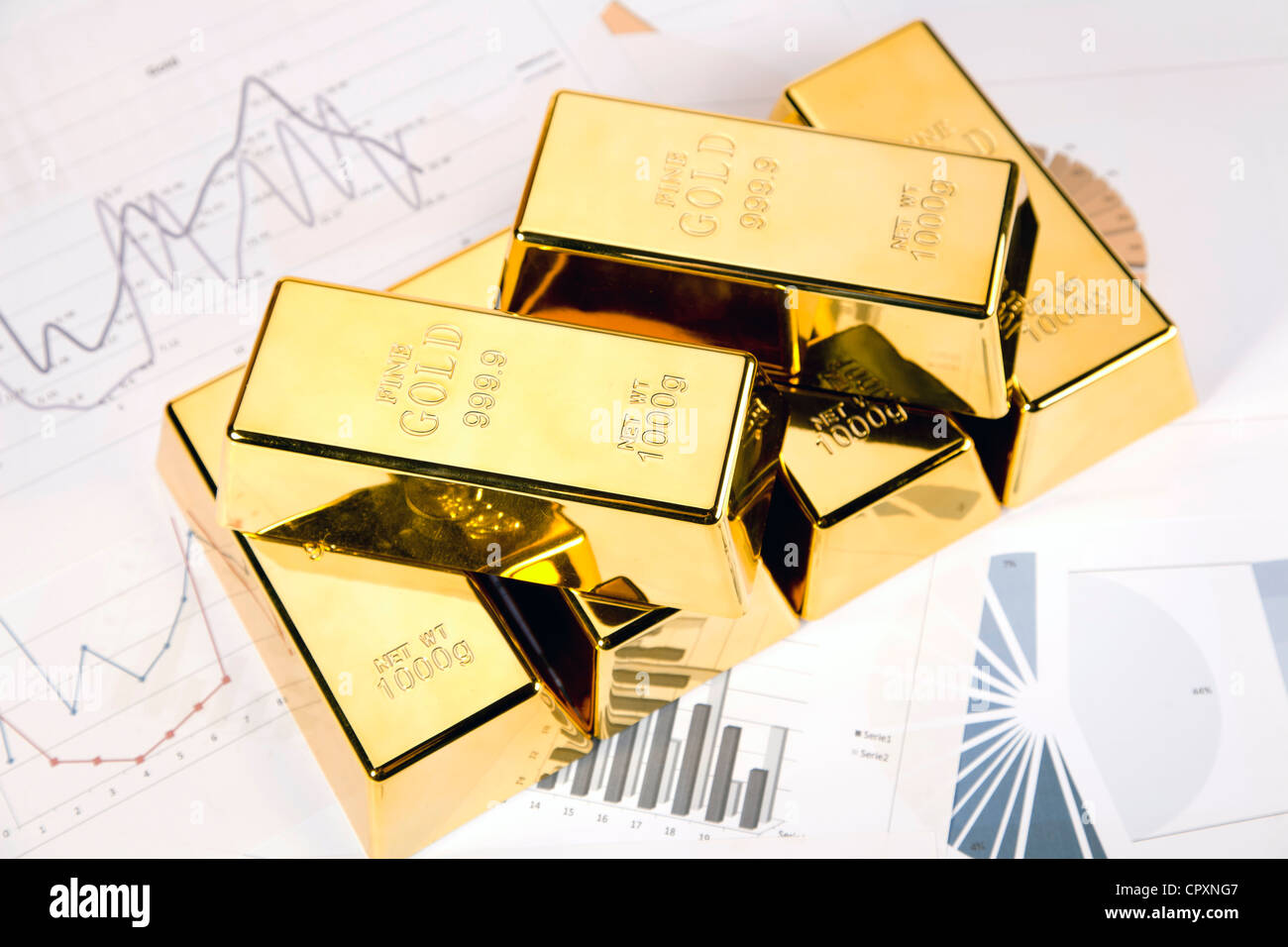 Gold bars on graphs and statistics Stock Photo - Alamy