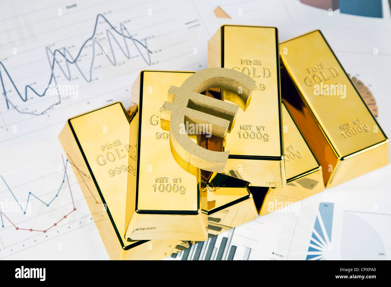 Gold bars on graphs and statistics Stock Photo - Alamy