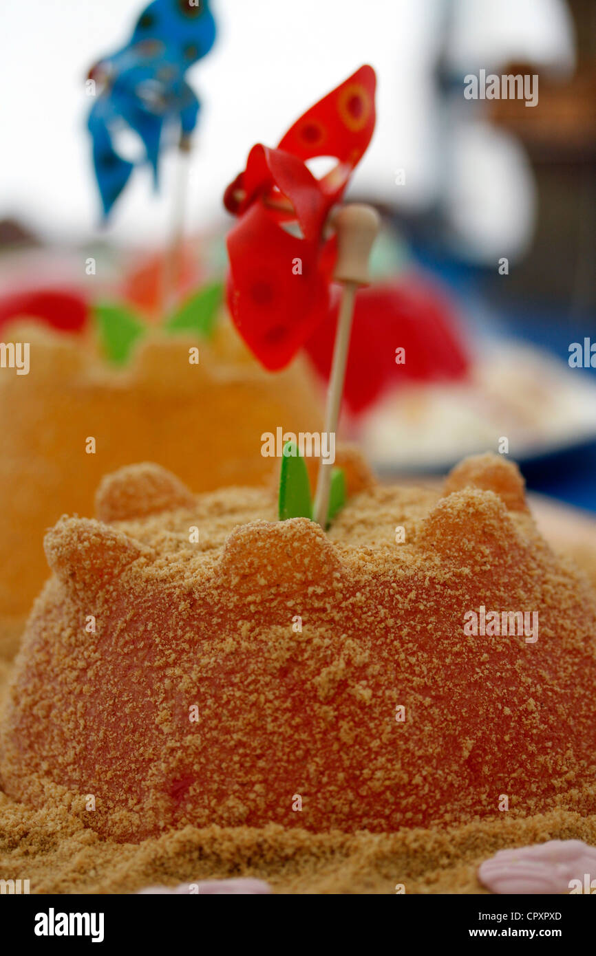 Diamond Jubilee children's party - jelly castle on biscuit sand beach ...