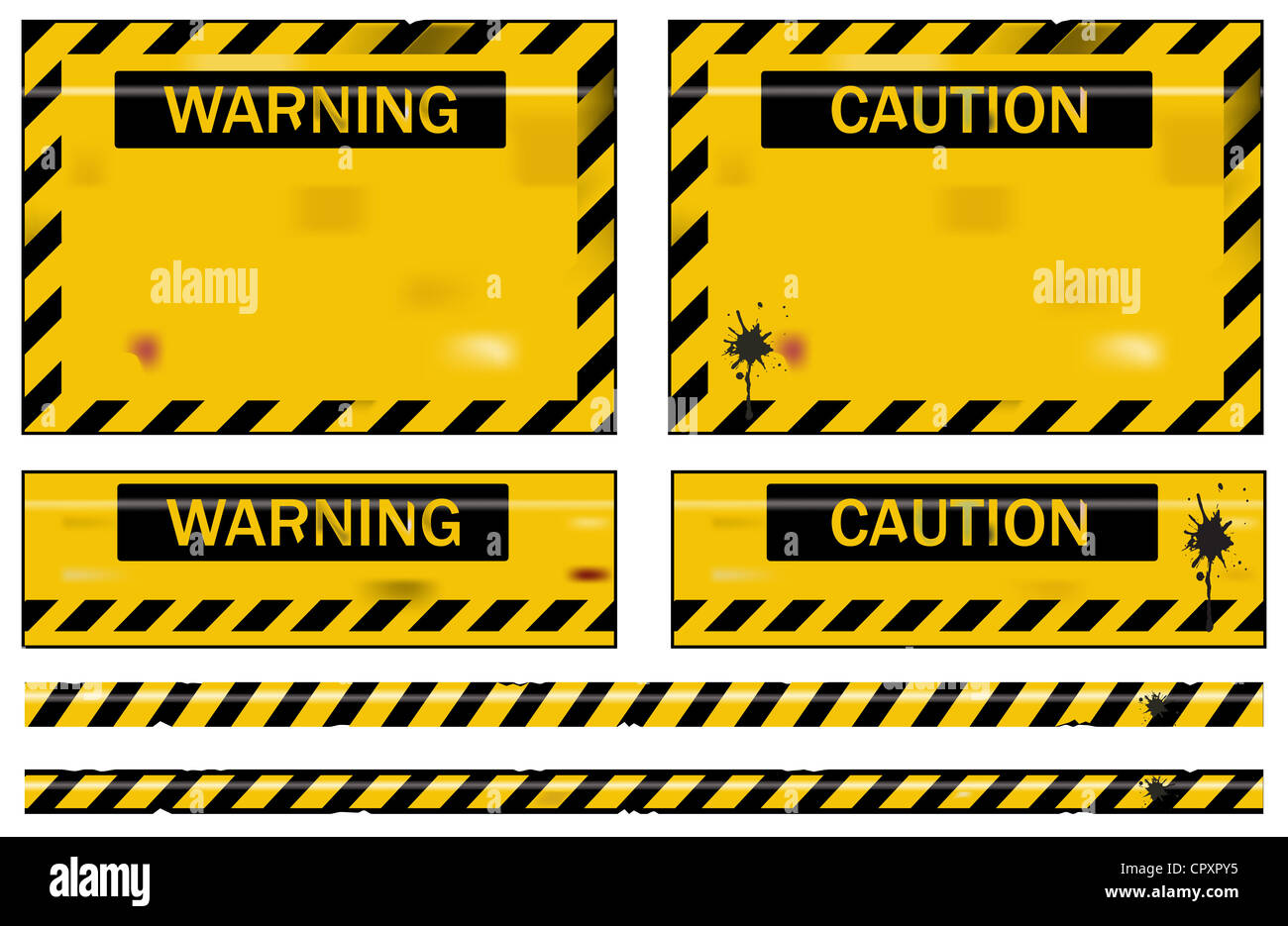 Old worn grungy yellow and black warning signs Stock Photo - Alamy