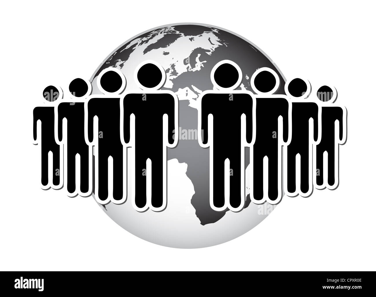 Group of people, network, in front of terrestrial globe Stock Photo - Alamy