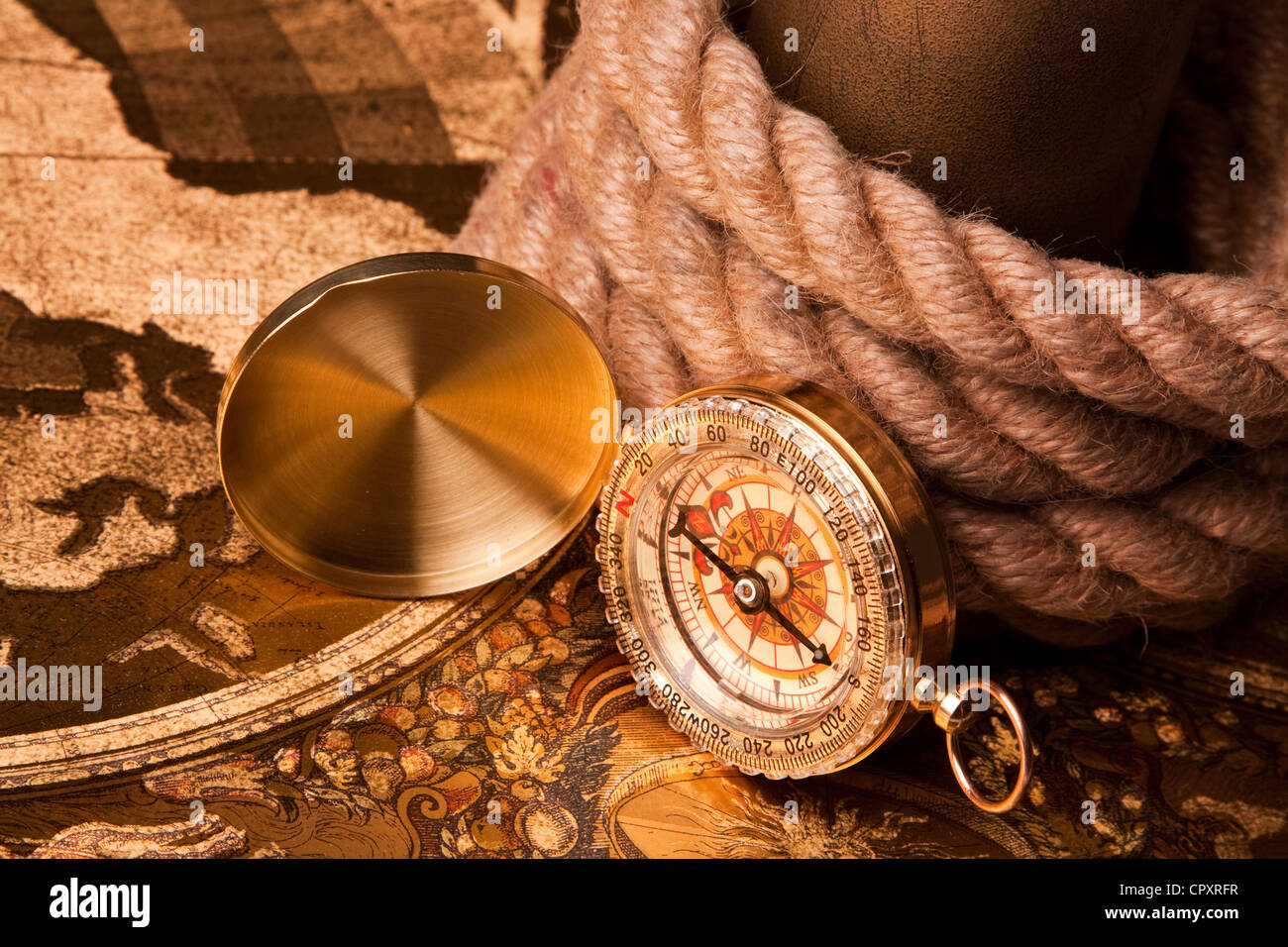 Vintage Navigation equipment, compass and other tools Stock Photo - Alamy