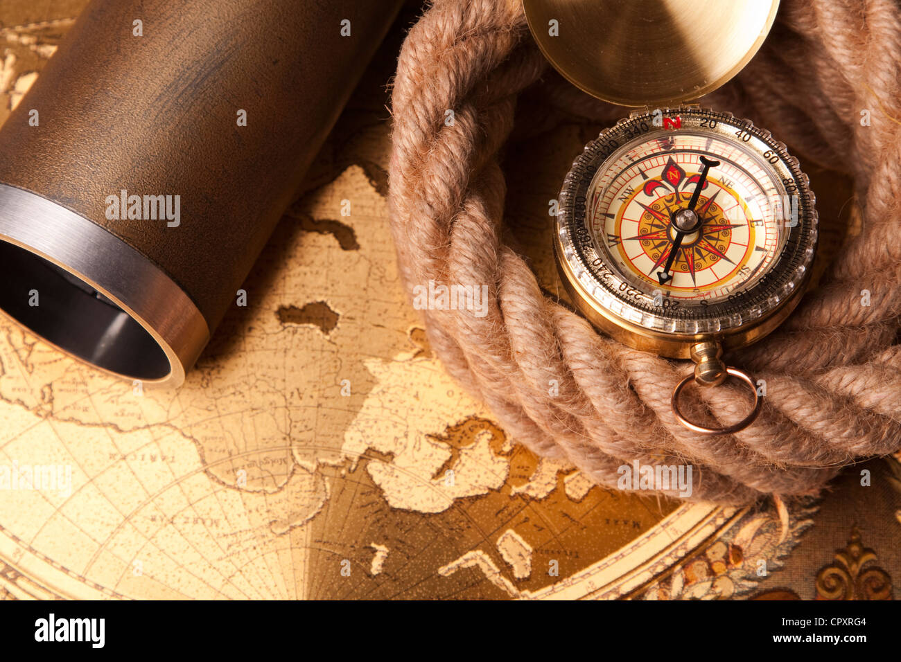 Vintage Navigation equipment, compass and other tools Stock Photo - Alamy