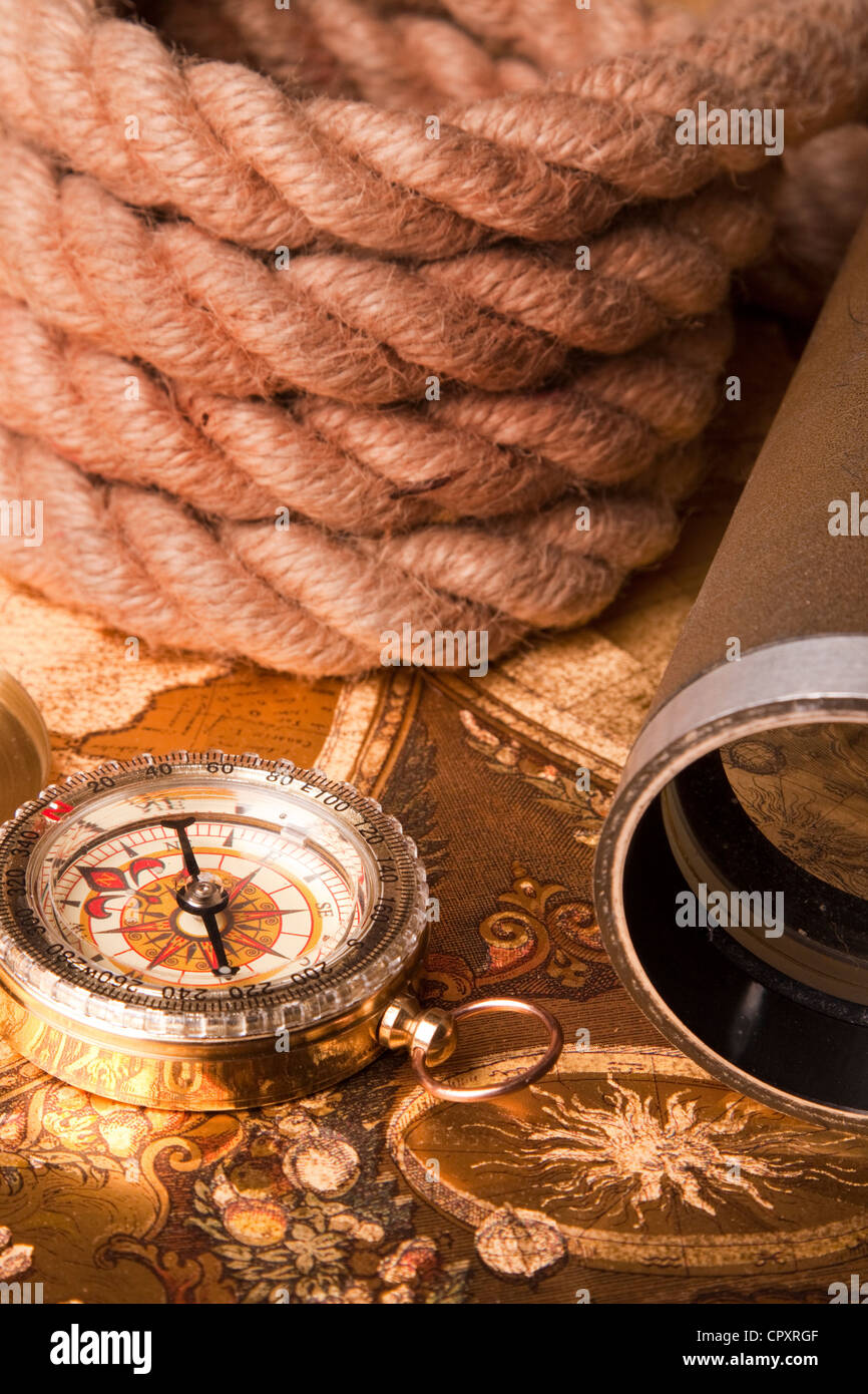 Vintage Navigation equipment, compass and other tools Stock Photo - Alamy