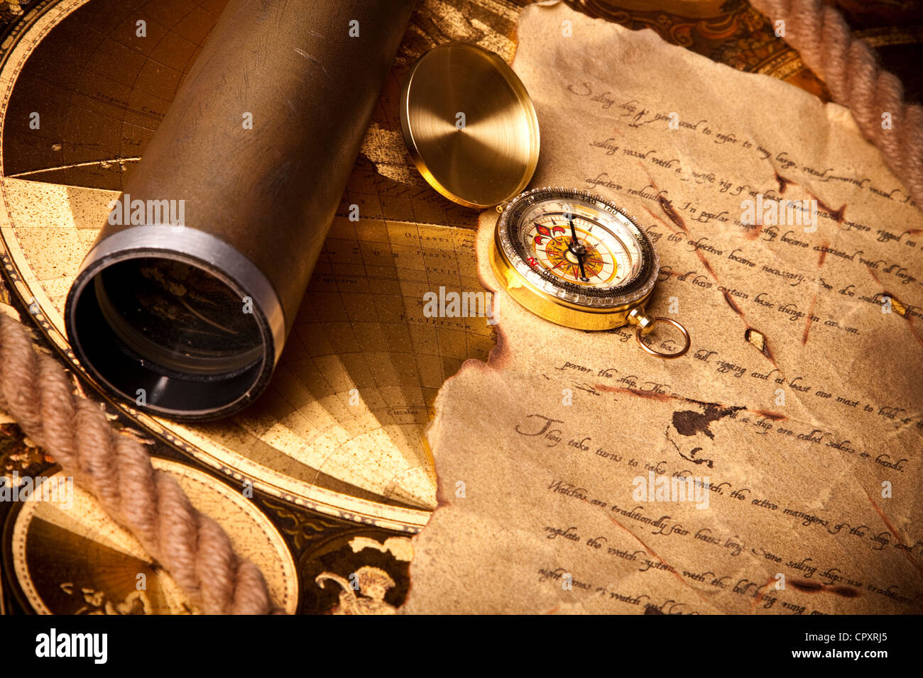 Vintage Navigation equipment, compass and other tools Stock Photo - Alamy