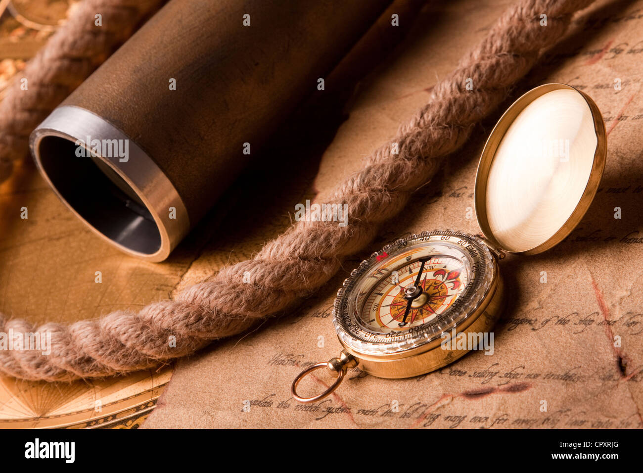 Vintage Navigation equipment, compass and other tools Stock Photo - Alamy
