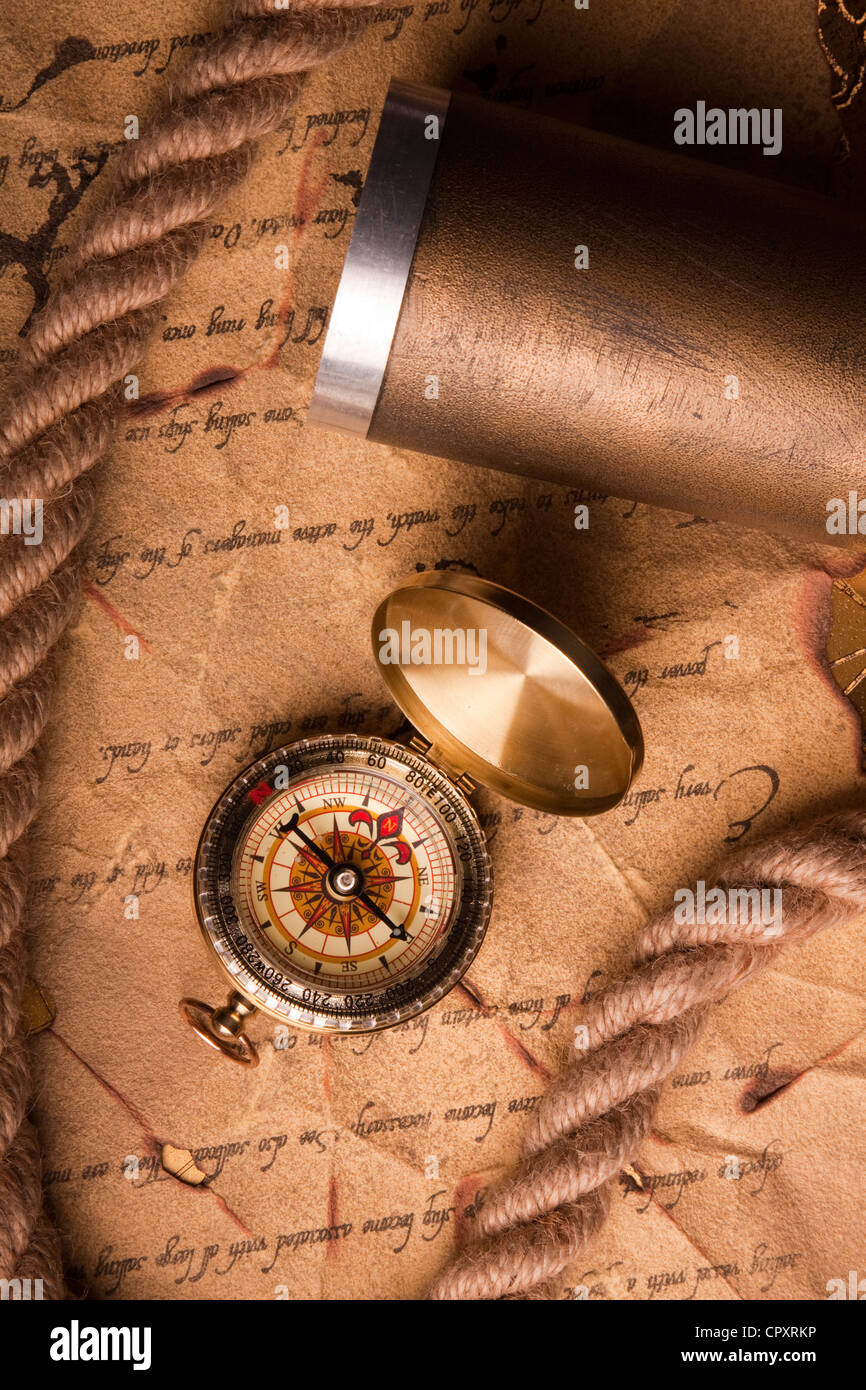 Vintage Navigation equipment, compass and other tools Stock Photo - Alamy