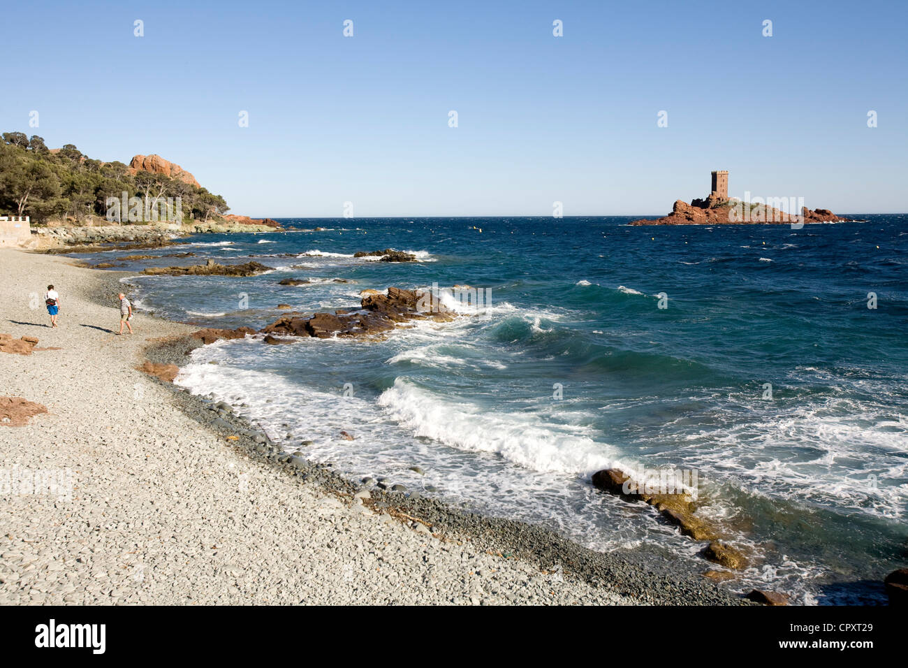 France, Var, Provence Cote d'Azur, pebble beach plage du Dramont, and ...