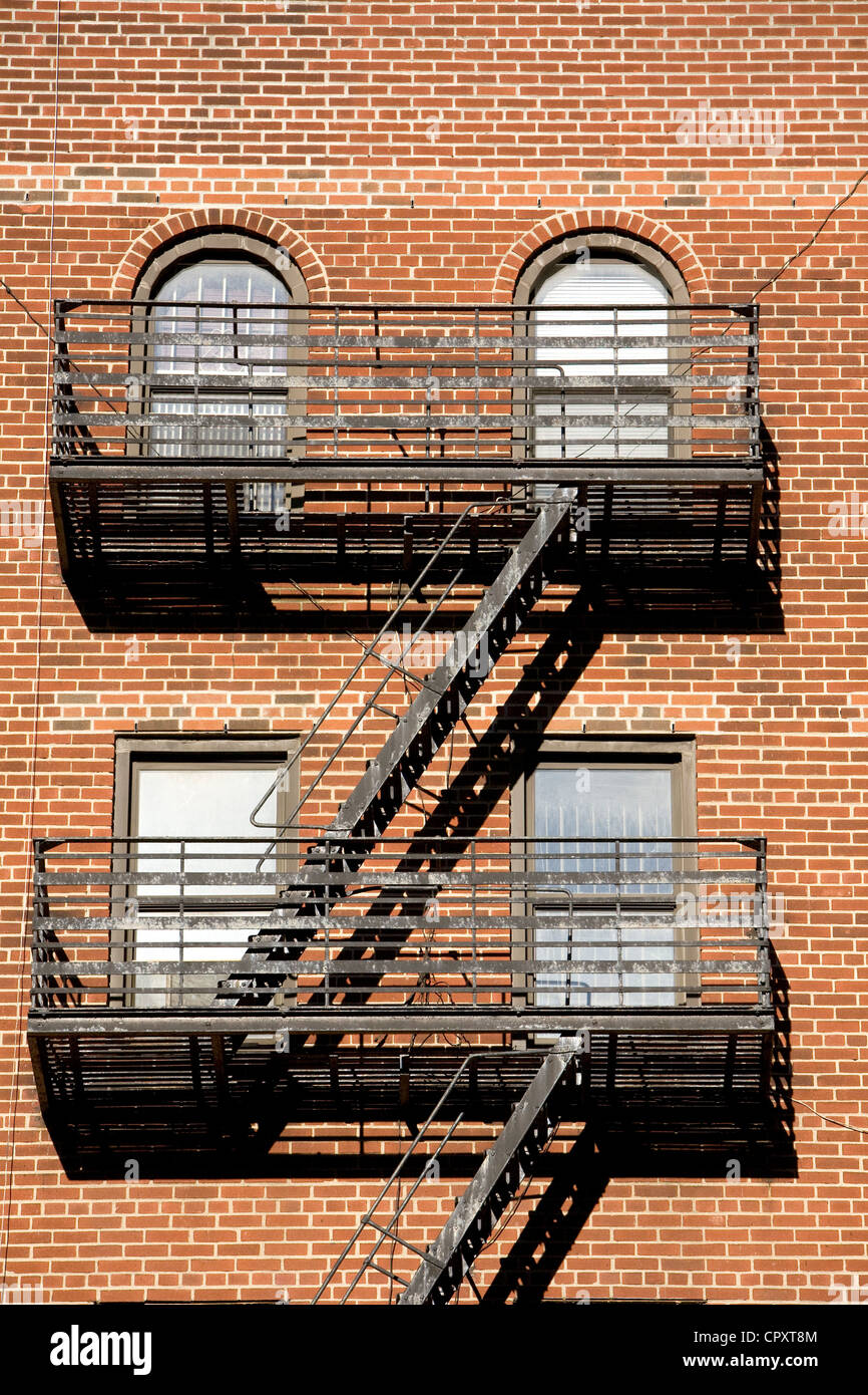 United States, New York City, Manhattan, Midtown, safety stairs on a ...