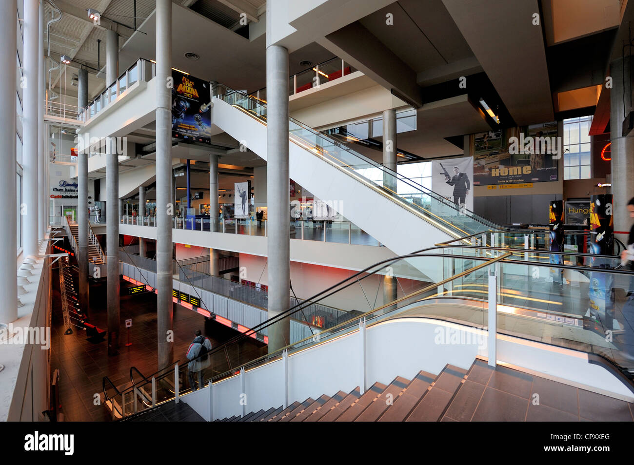 France, Paris, multiplex cinema MK2 Bibliotheque, escalator Stock Photo ...