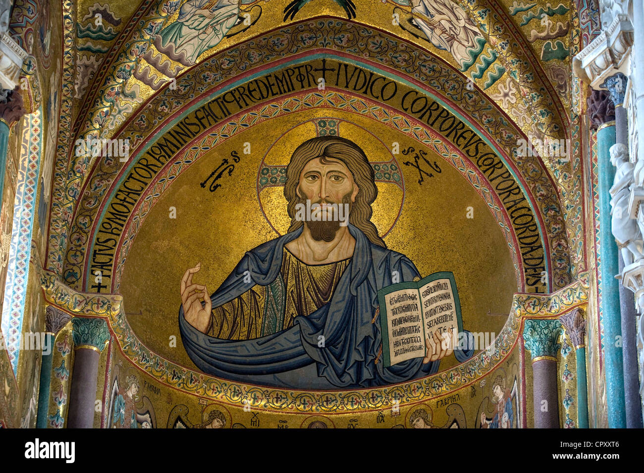 Italy, Sicily, Cefalu, Duomo (Cathedral), Christ Pantocrator mosaic ...