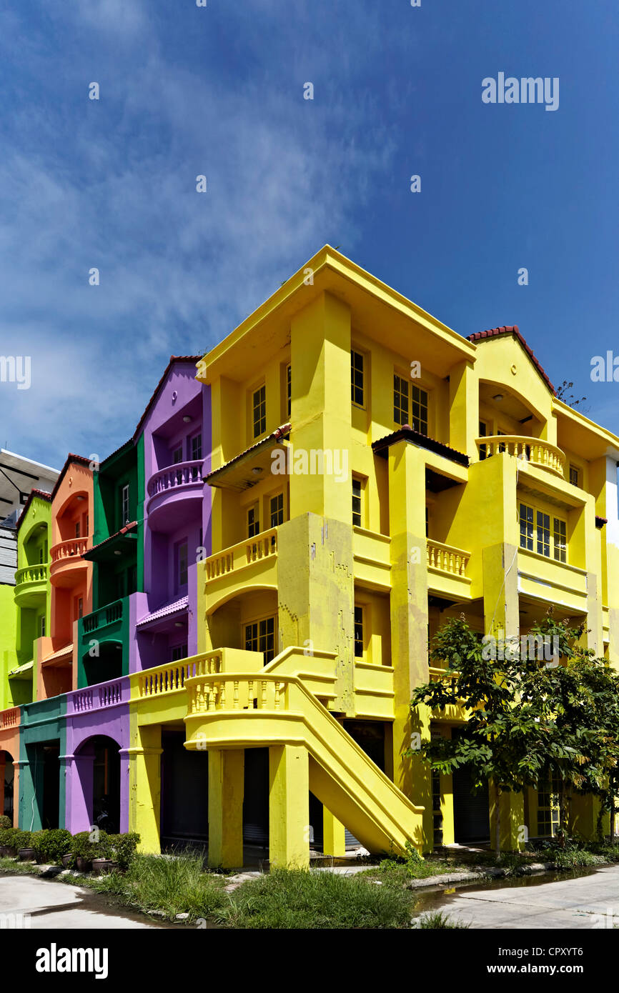 Colorful building. Brightly colored apartments in the course of ...