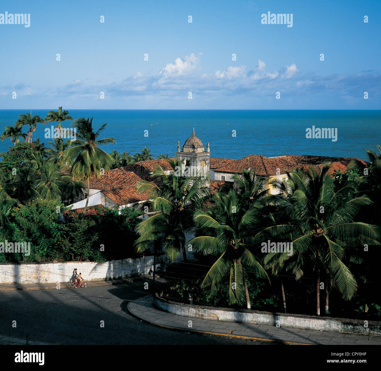 Brazil, Pernambuco, Olinda, Sao Francisco convent, palm trees and ocean ...