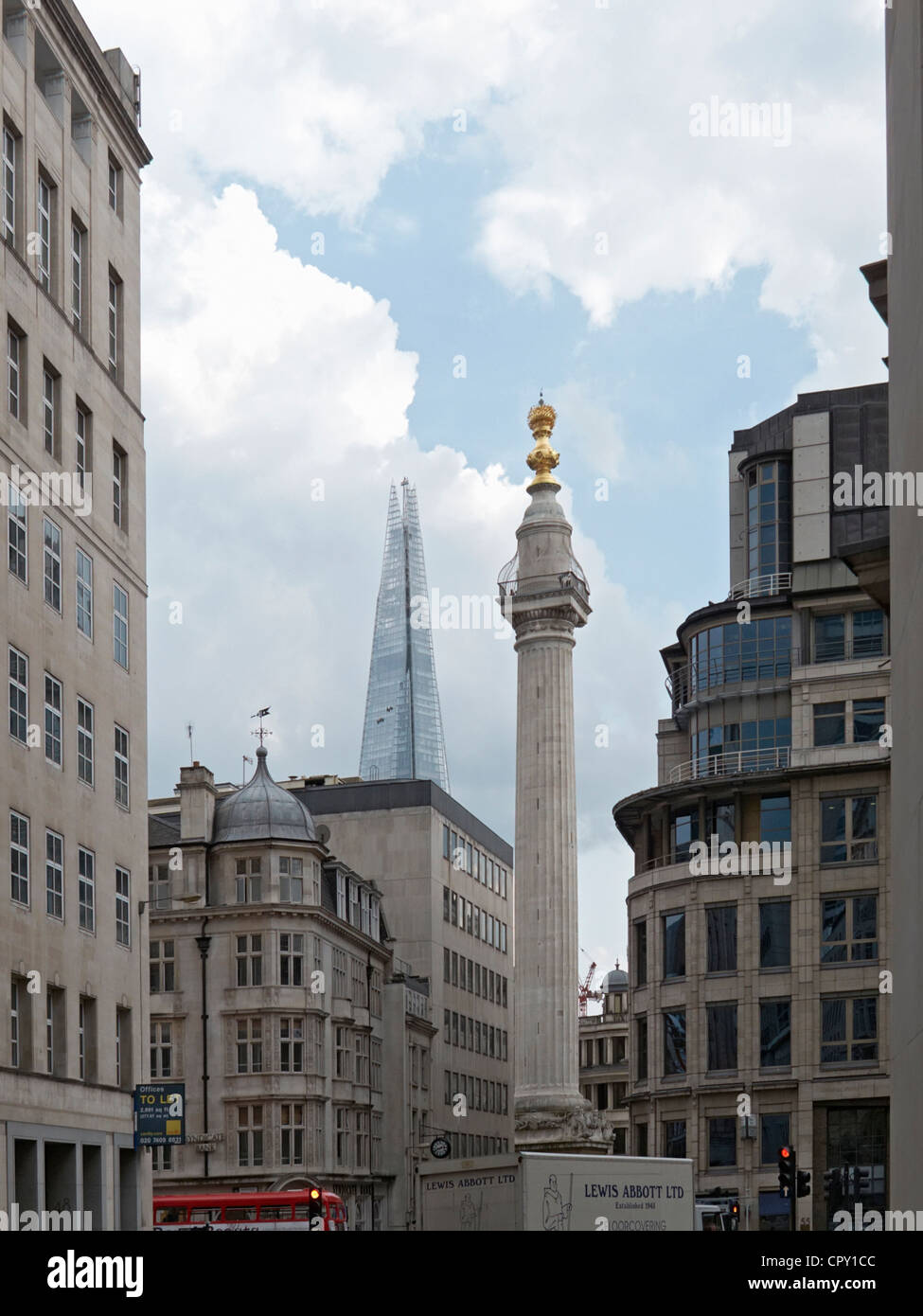 London the Monument and the Shard from Eastcheap Stock Photo - Alamy