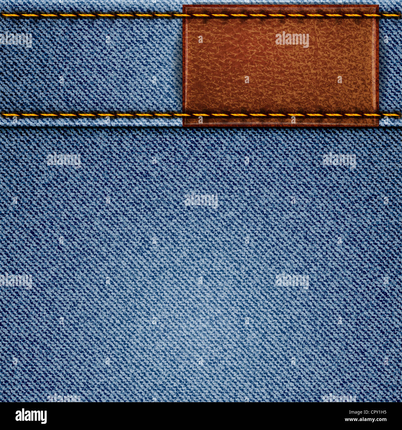 Jeans texture with leather label Stock Photo - Alamy