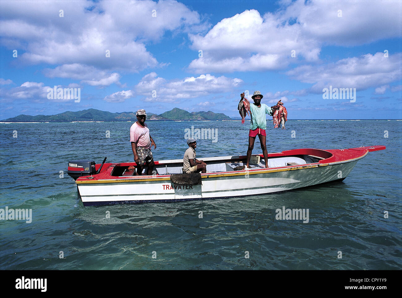 Seychelles, La Digue island, fishermen Stock Photo - Alamy