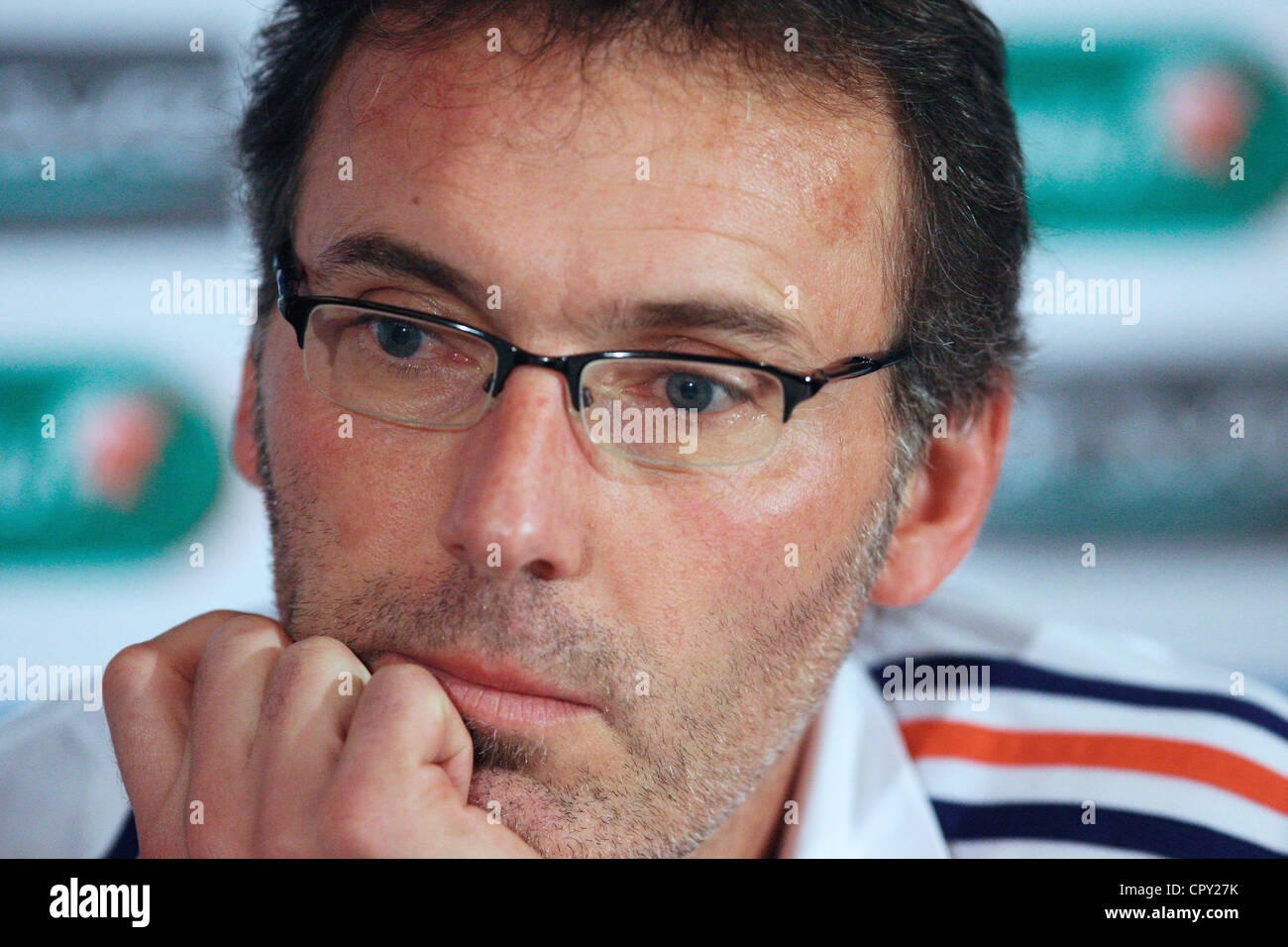France Manager, Laurent Blanc speaks during a press conference prior to ...