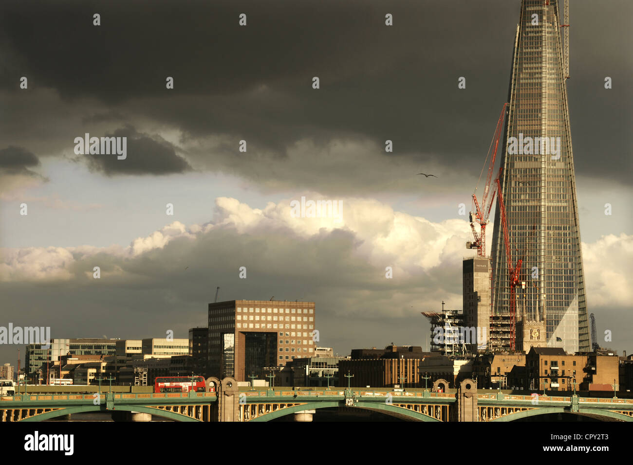 The Shard at the one of the latest stages of construction. London Stock ...