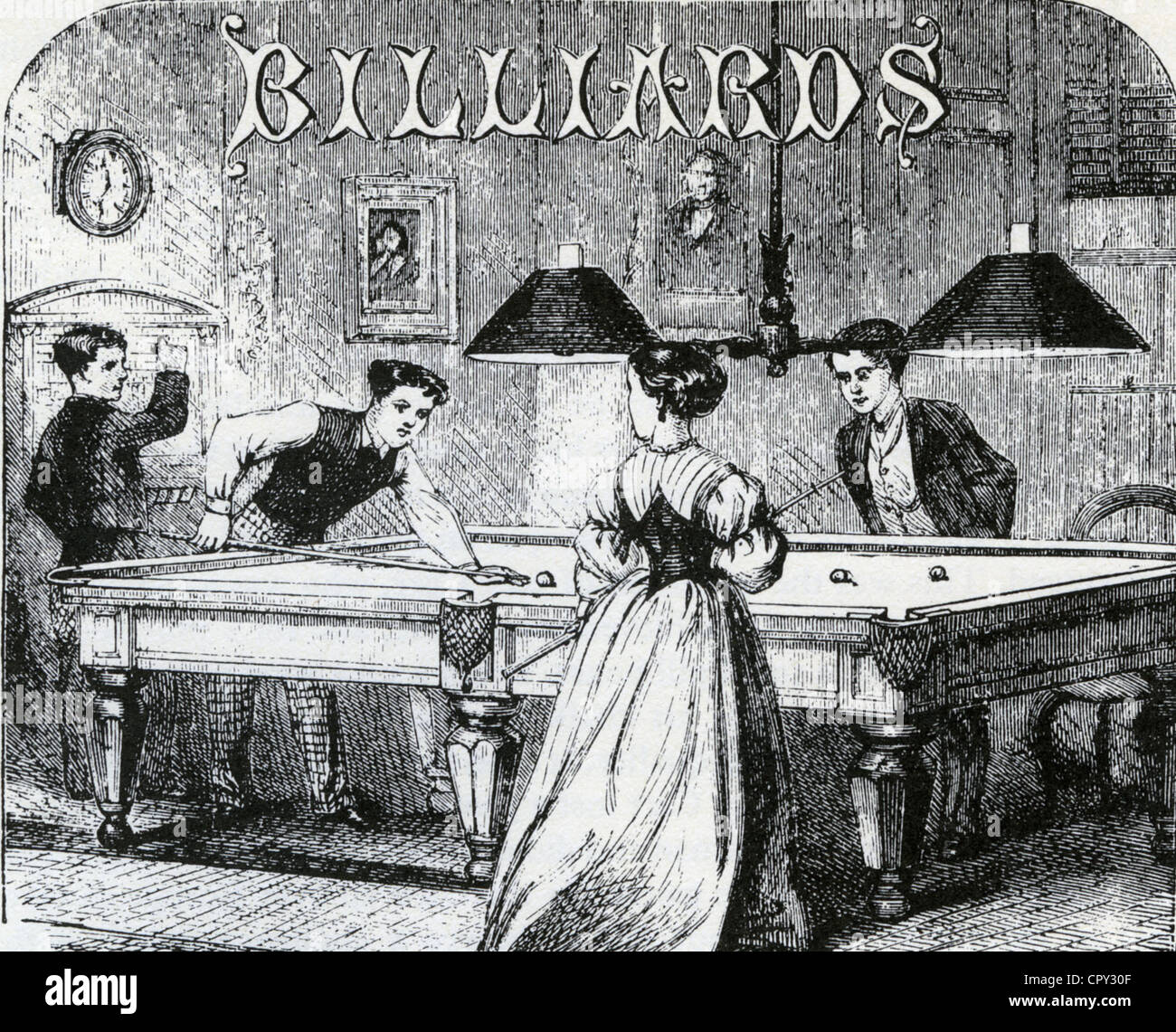 BILLIARDS being played in a Victorian home about 1850 Stock Photo - Alamy