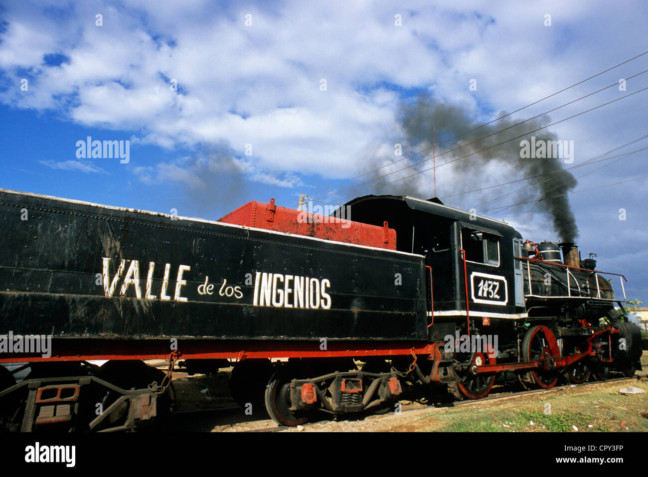 Cuba, Sancti Spiritus Province, steamed train on the line linking ...