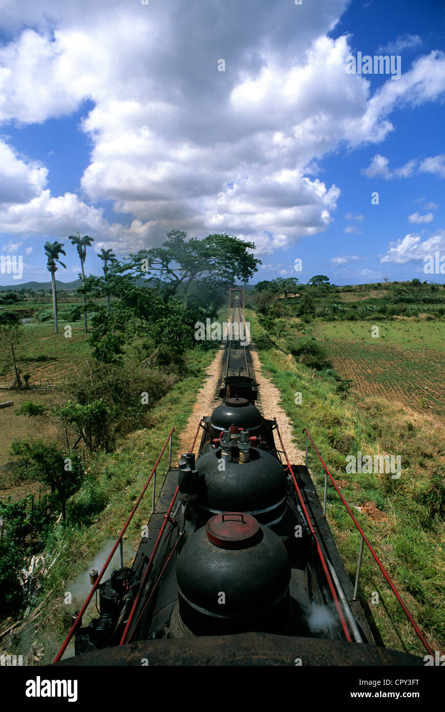 Cuba, Sancti Spiritus Province, steamed train on the line linking ...