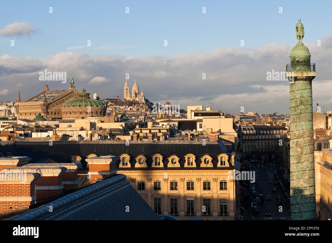 France, Paris, the column of Vendome square from the roofs with the ...