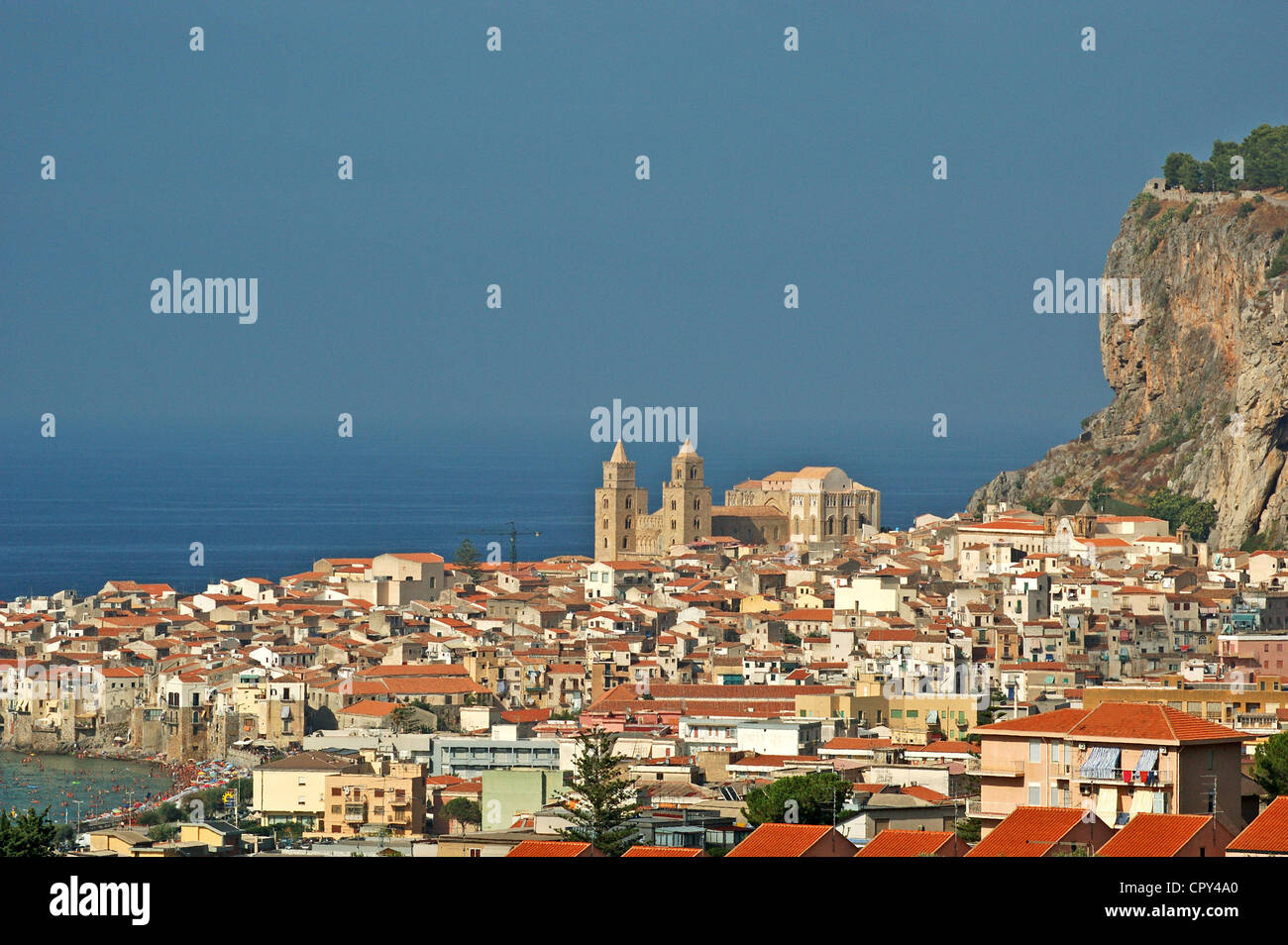 Italy, Sicily, Cefalu, overview on the seaside city Stock Photo - Alamy