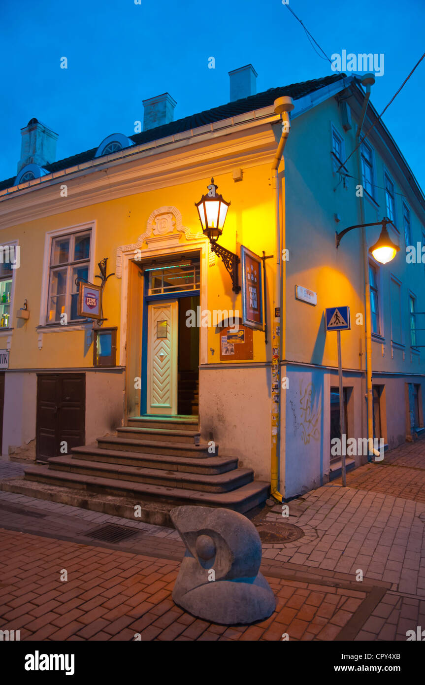 Kolme Ahvi Pubi pub bar Rüütli street at night Tartu Estonia the Baltic ...