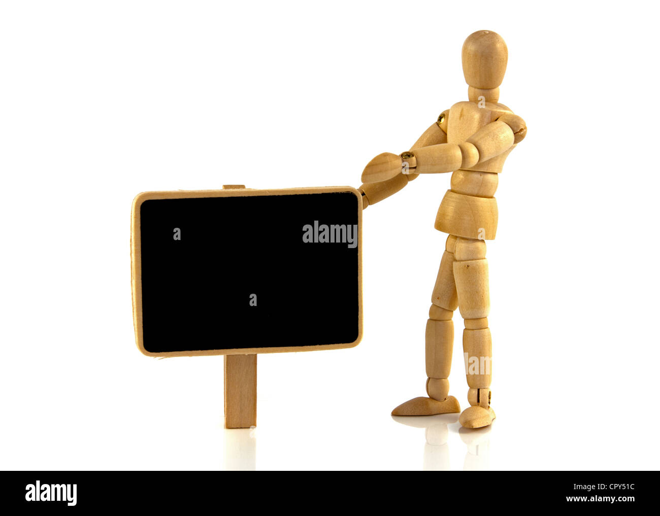 wooden puppet with empty blackboard Stock Photo - Alamy