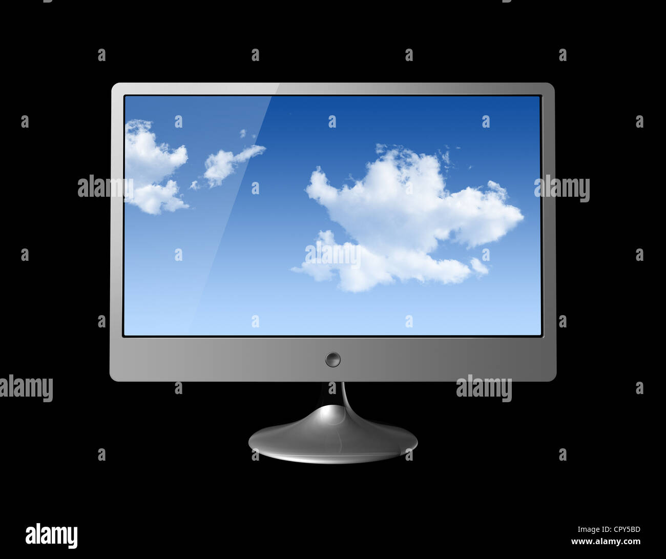 Three dimensional flat computer monitor isolated on black Stock Photo ...