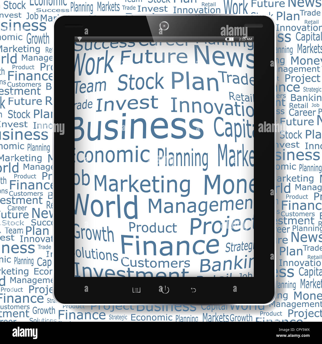 Business and financial words on tablet pc display Stock Photo - Alamy
